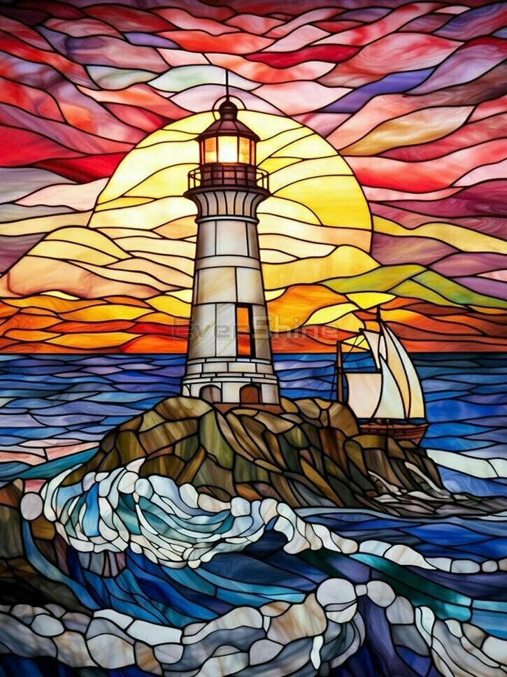 Алмазная картина "маяк" алмазная огранка 40х50 см,40X50CM, белый