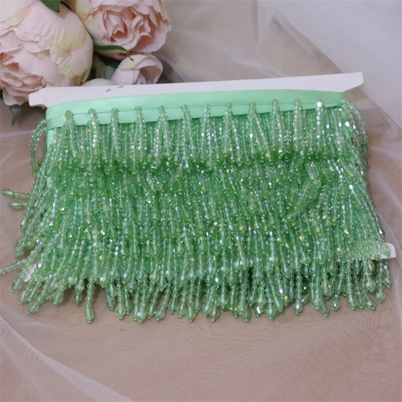 Изумрудное кружево с кисточками, 1 Yard, Apple green -B