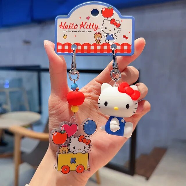 Брелок Sanrio Hello Kitty, подвеска для рюкзака, кольцо для автомобильных ключей, брелок с изображением аниме-персонажа, кукла, игрушка для девочки, подарок на день рождения.