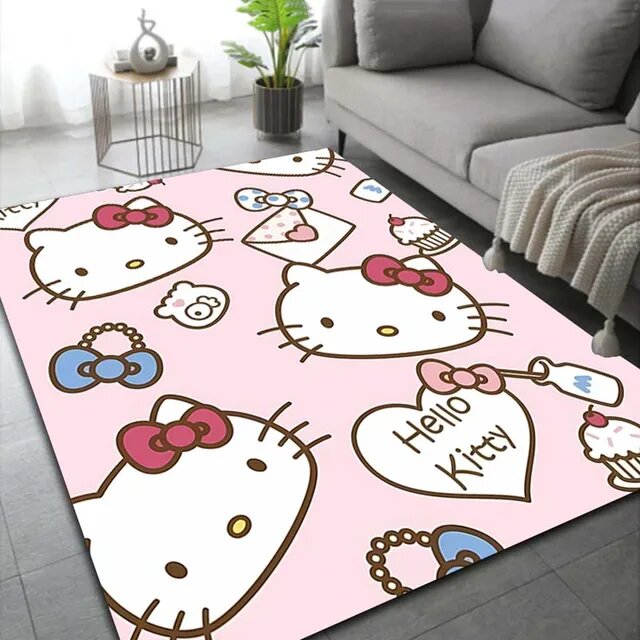 Коврик с рисунком Hello Kitty и Sanrio для гостиной, детской комнаты, девичьей спальни, игровой коврик, придверный коврик к дивану, напольный коврик, украшение для дома, противоскользящий коврик.