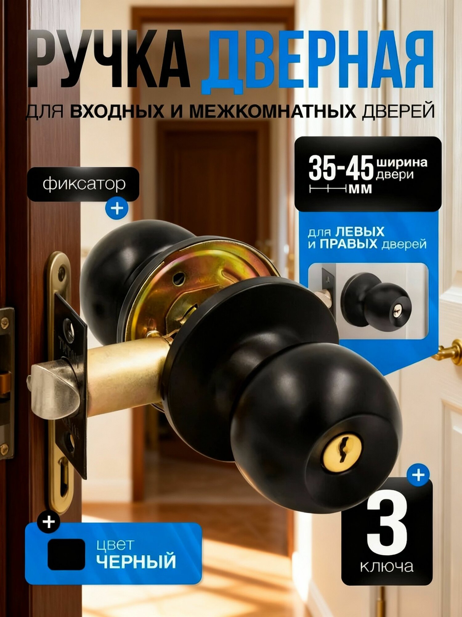 Дверная ручка для межкомнатных и входных дверей