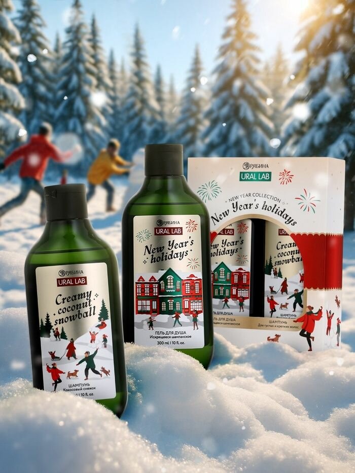 Подарочный набор URAL LAB New Year holidays: гель для душа и шампунь для волос 2х300 мл