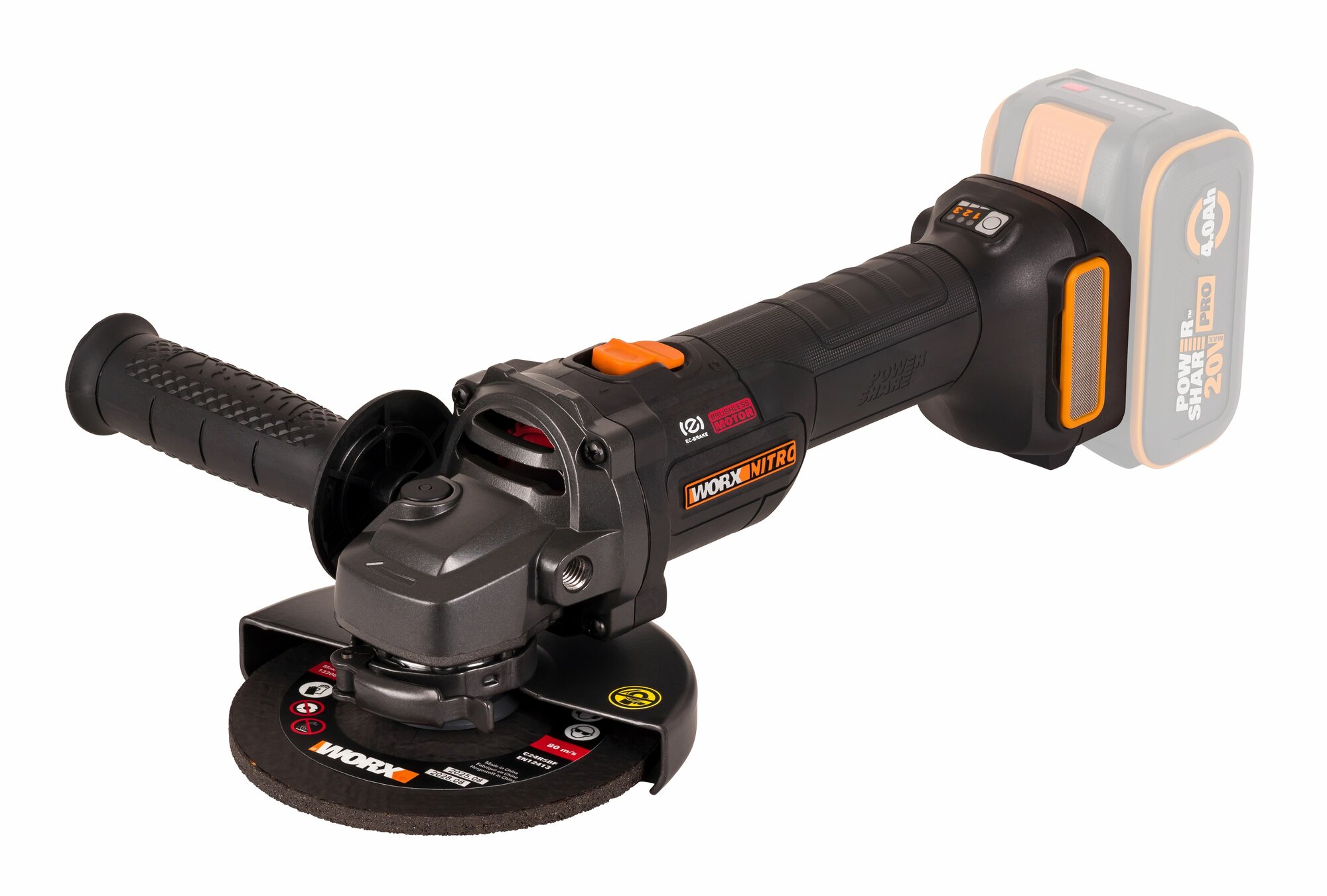 Угловая шлифмашина бесщёточная аккумуляторная WORX WX814.9, 125мм, 20В, без АКБ и ЗУ