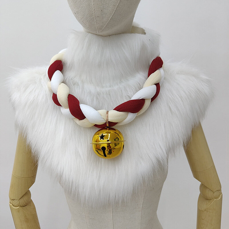 2026 Трехпрядный плетеный ошейник с колокольчиком, меховые аксессуары для питомцев, аниме аксессуары, стильный милый плетеный ошейник