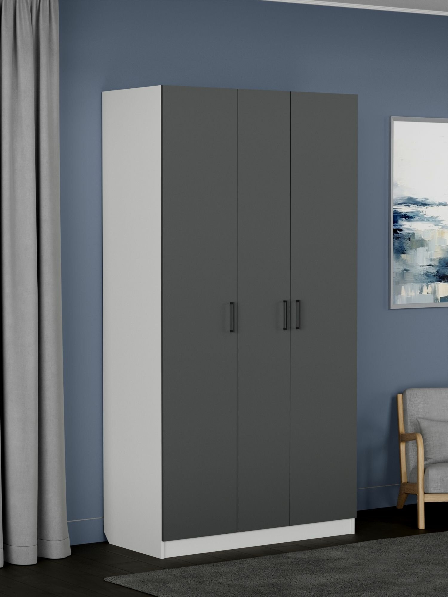 InHouse Шкаф распашной ШК-3/7 Белый/Антрацит 110х52х210, фасады ЛДСП