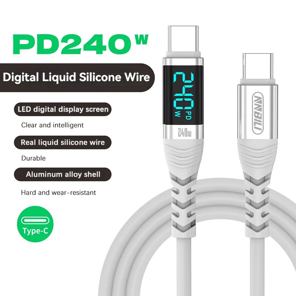Кабель USB Type-C NNBILI PD240W 240 Вт, 2 м, Белый