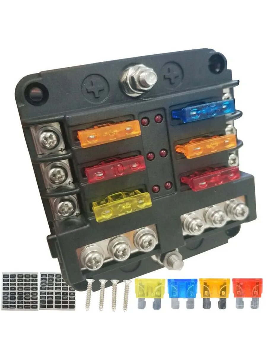 Блок предохранителей 6-канальный 12-24В, с индикатором