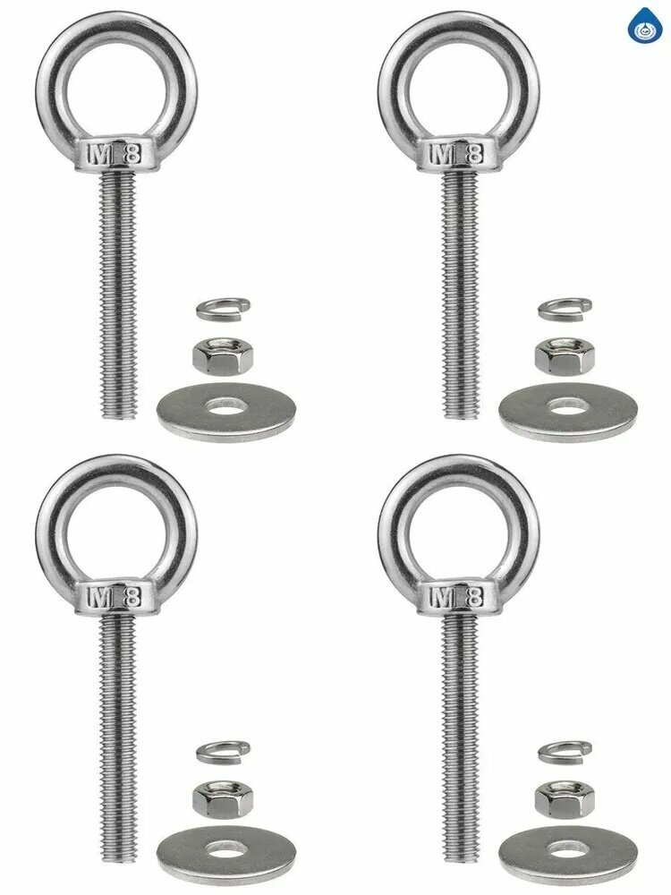 Рым-болт м8 нержавейка сталь, м8x50 мм длинный Рым болт и гайки, 4 шт