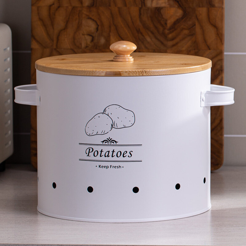 Банка для хранения картофеля с бамбуковой крышкой, дышащая коробка для овощей, металлический контейнер для хранения картофеля, лука и чеснока