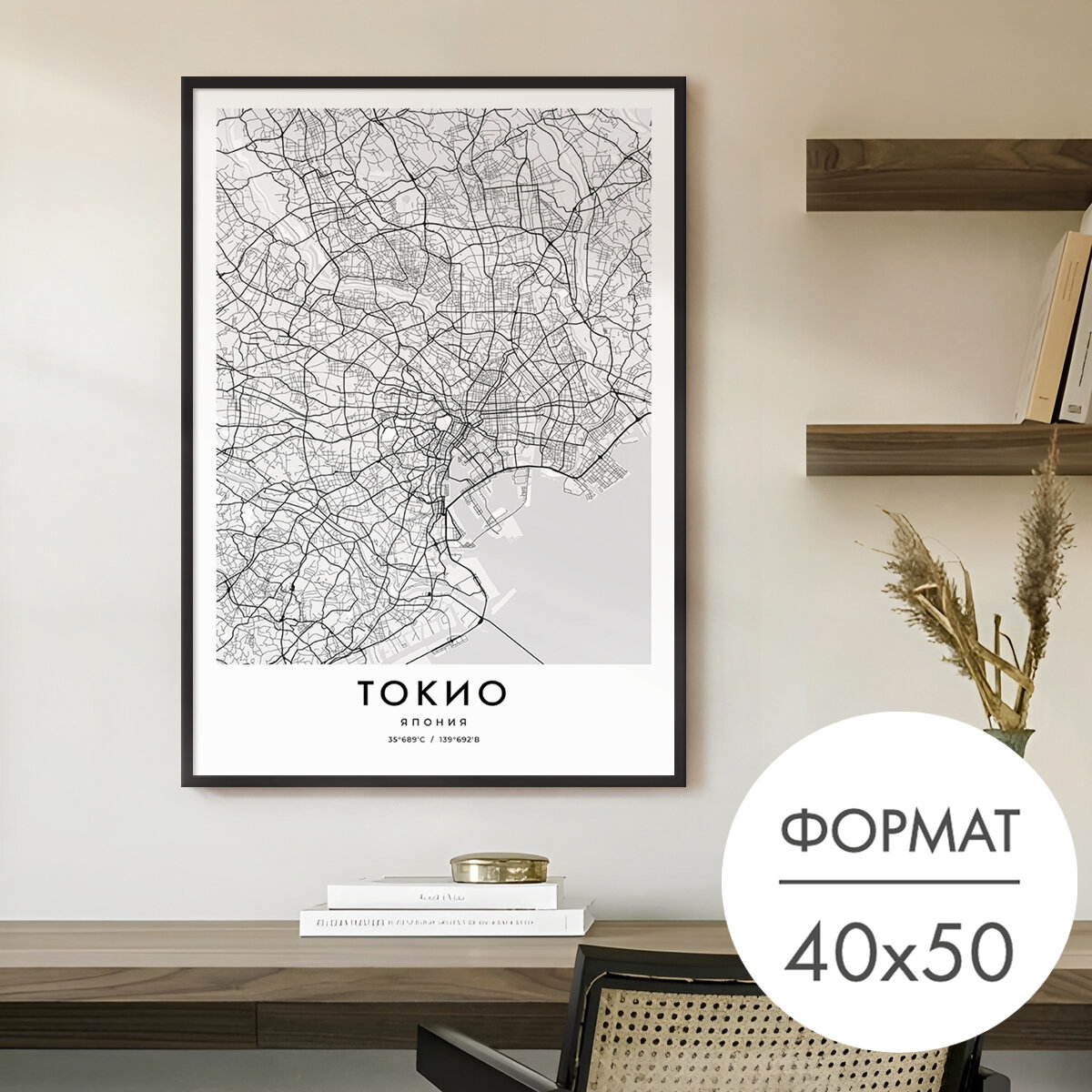 Постер "Токио карта" 40x50 без рамки на стену для интерьера