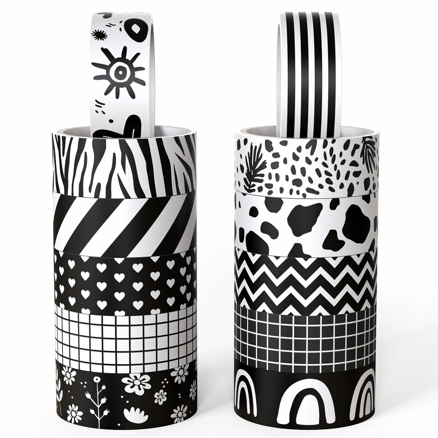 12 рулонов декоративной ленты с черными полосками