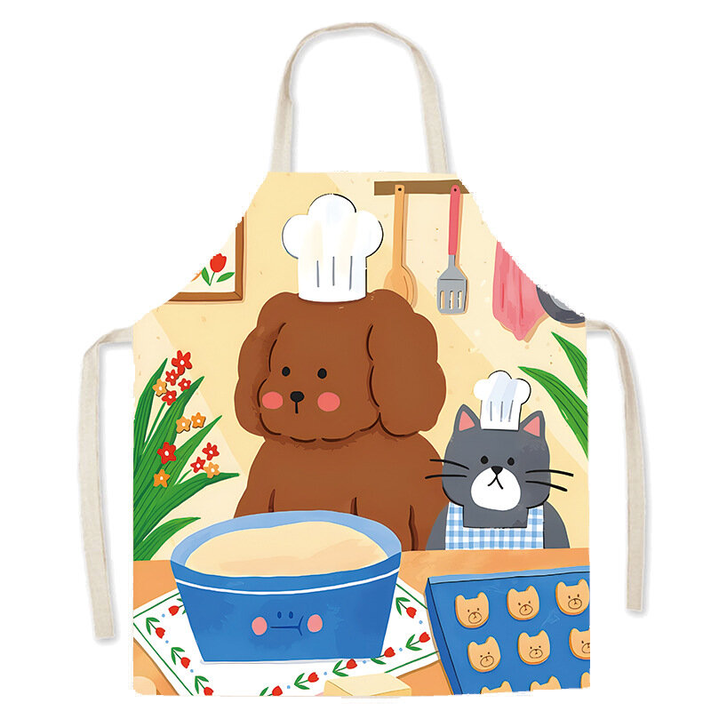 Фартук из ткани с мультяшным принтом, милый мультяшный фартук для выпечки, кухонный домашний персонализированный креативный художественный подарок
