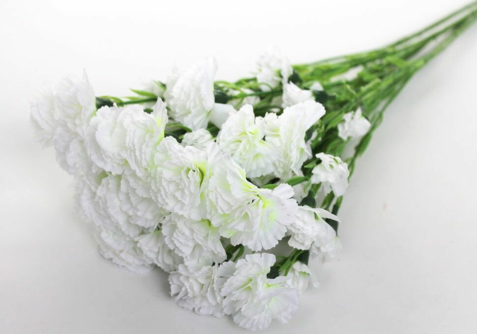 Искусственные цветы для декора пасхи 9 мая 10 веток 150 цветков гвоздика белая 60 см