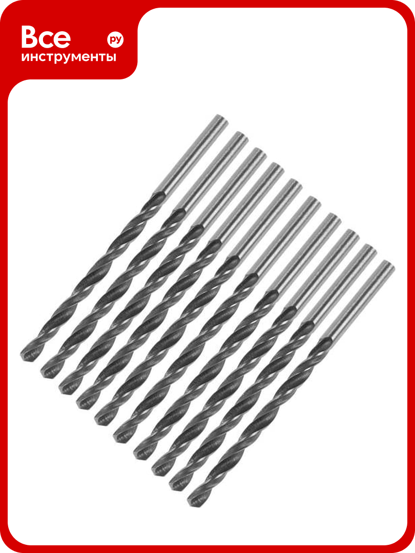Сверло по металлу (10 шт; 3.2х65 мм; HSS; цилиндрический хвостовик) тундра