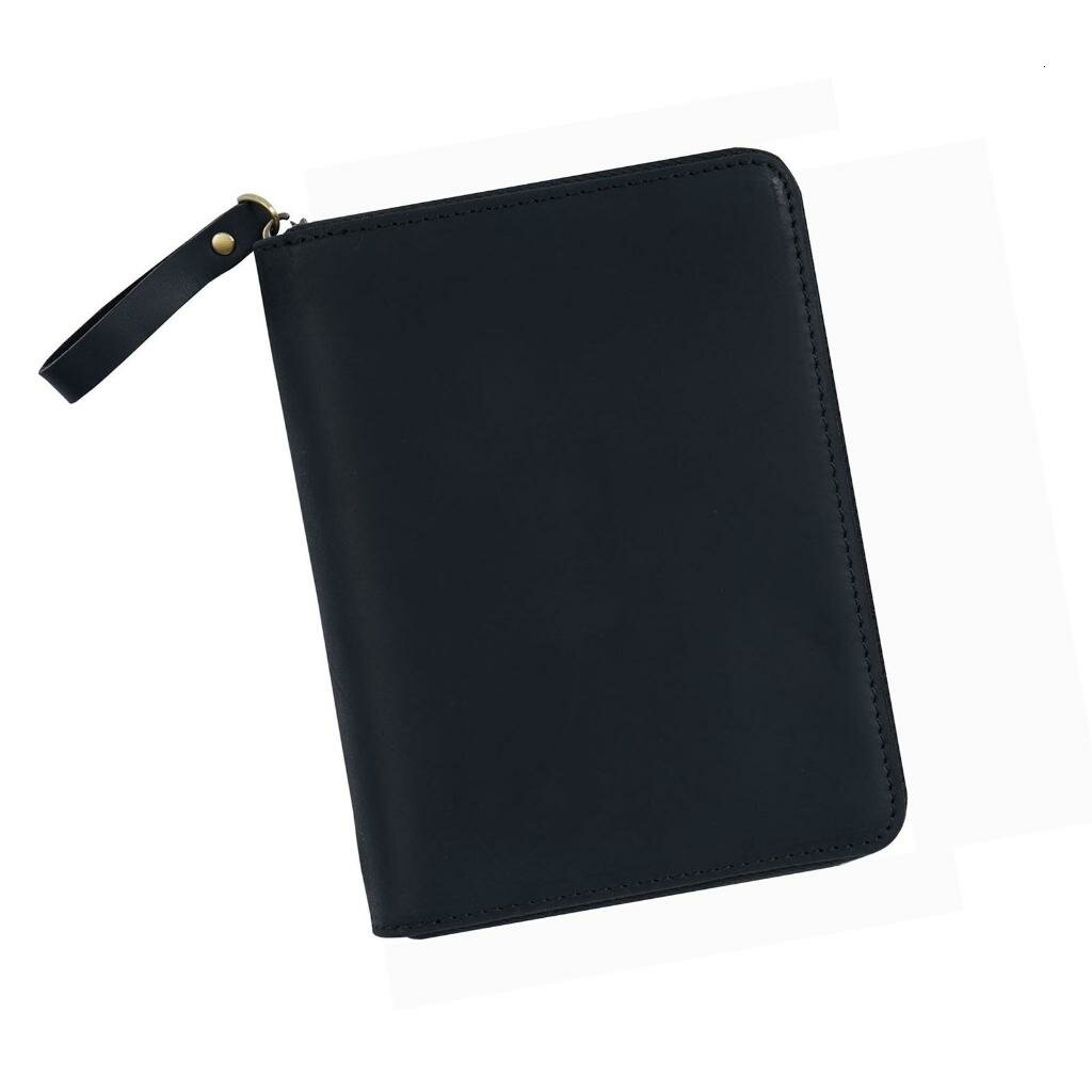 Кожаный блокнотный чехол на молнии, Черный