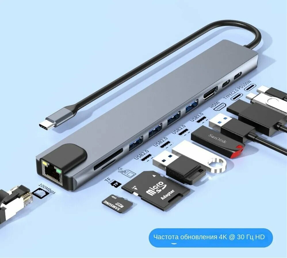 USB разветвитель 10 в 1 USB HUB Type C док станция Usb 3.0 хаб 3 0 переходник концентратор адаптер thunderbolt 4k Hdmi RJ45 TF SD картридер для ноутбука для макбука USB-2.0 Type-c
