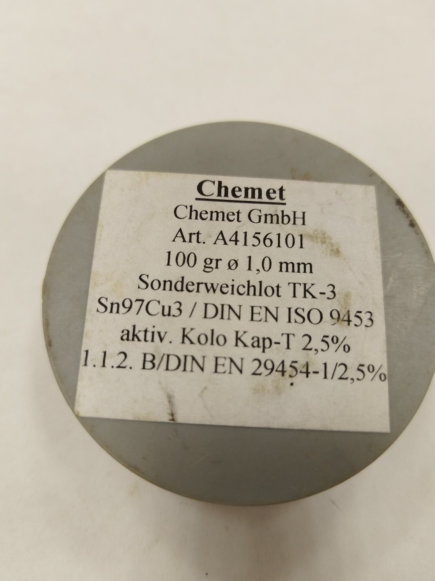 Припой Chemet мягкий 415/TK-3, с флюсом Kap-T, диаметр 1 мм, на катушках по 100 г, S-Sn97Cu3, A4156101