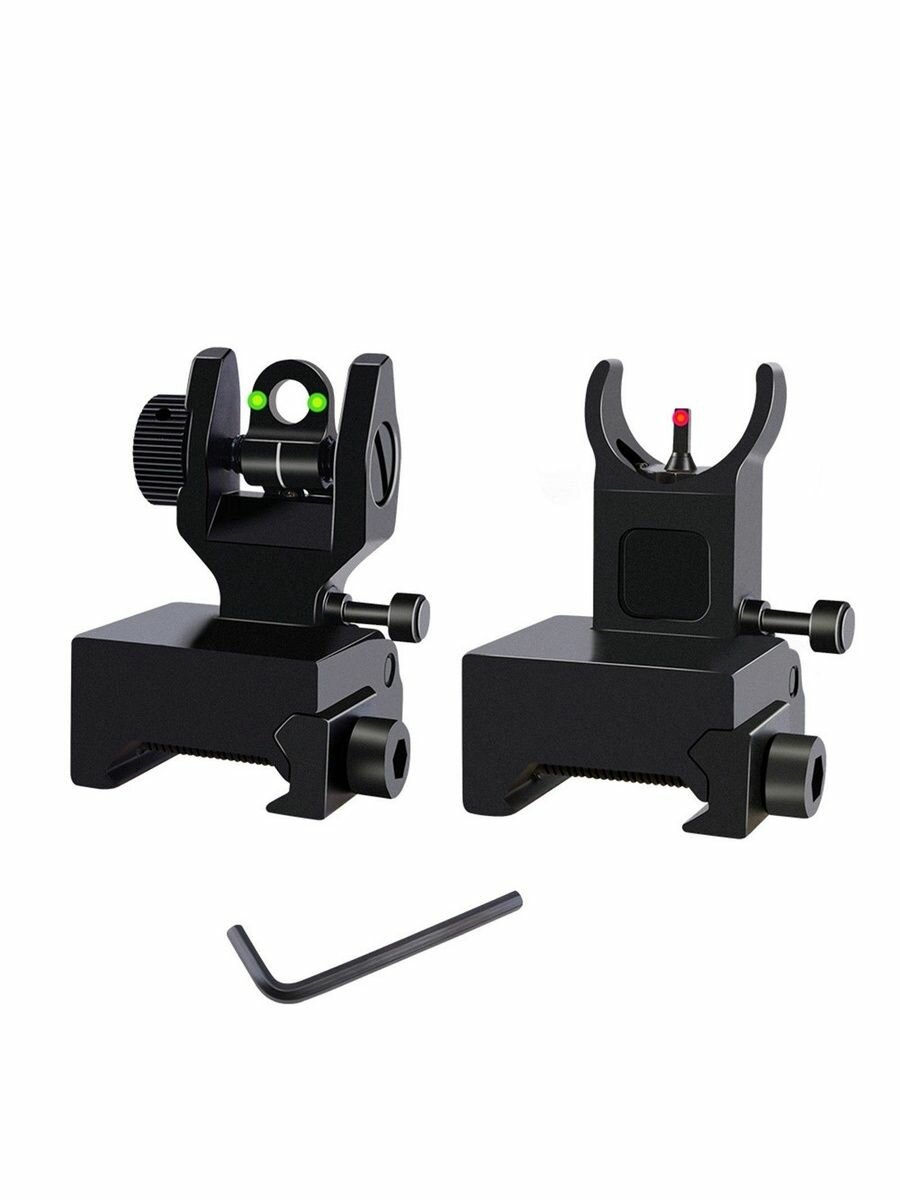 AR15 Металлическая мушка, складной механический прицел, передний красный и задний зеленый оптоволоконный прицел.