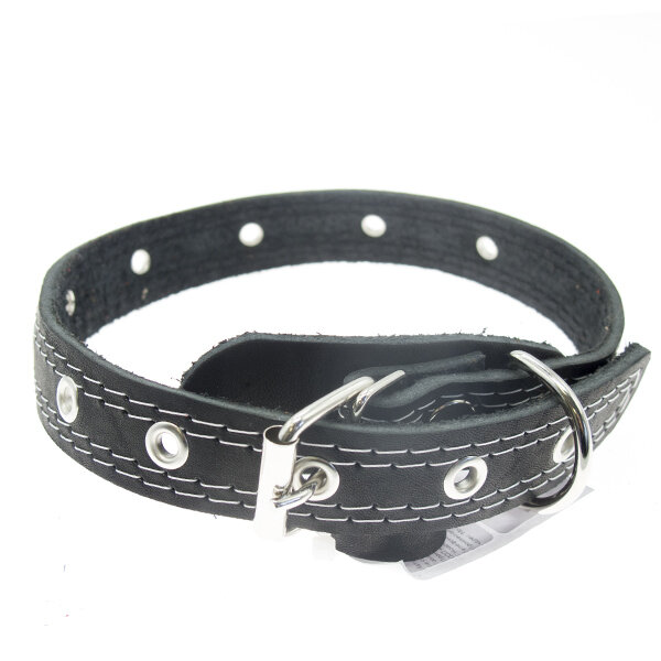 Ошейник Jack&King кожаный, ширина 25 мм, 1 слой, безразмерный, черный