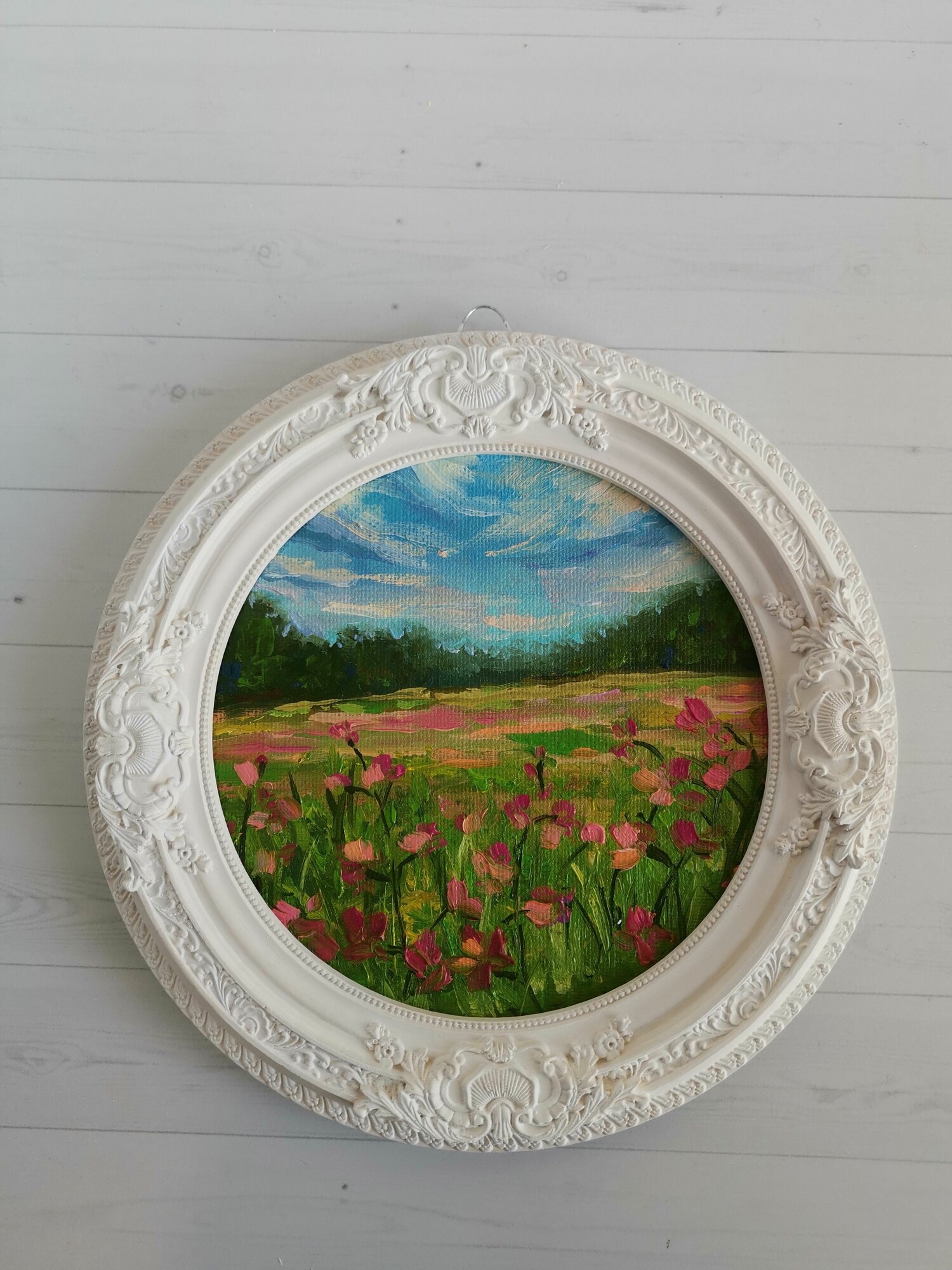 Картина маслом БрусникаАрт круглая Пейзаж