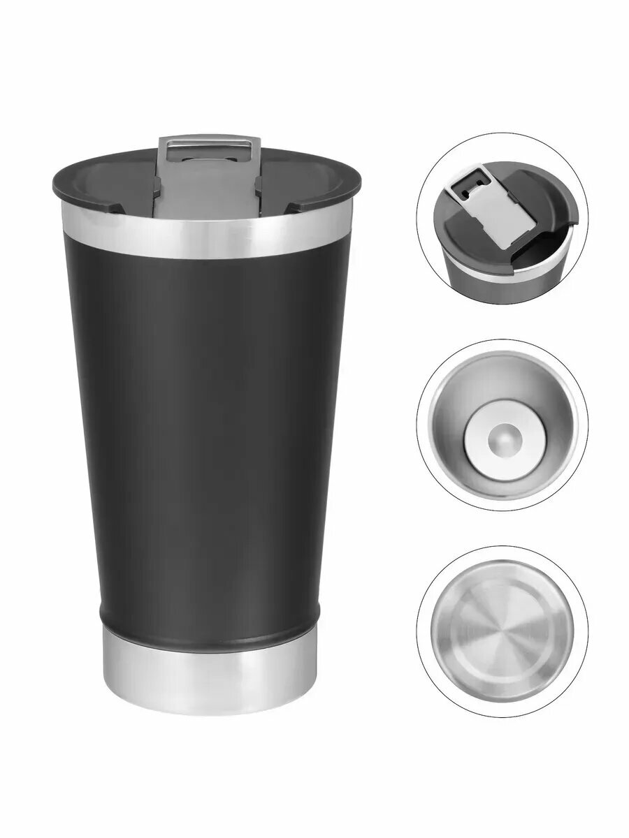 Термокружка, 600 мл, "Beer", открывашка, черный