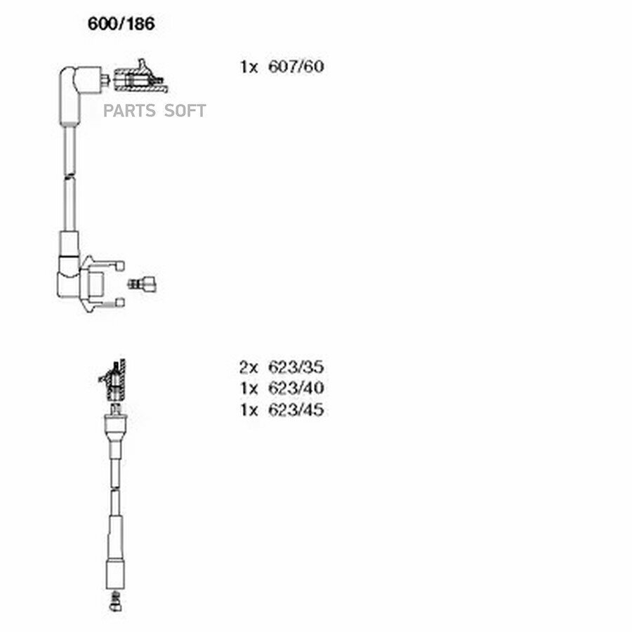 К-КТ проводов ВВ RENAULT 19 I 88-92 19 II 92-95 RAPID 85-98 SUPER 5 84-96 от официального дистрибьютора, BREMI, артикул 600186