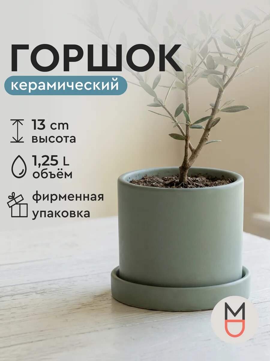 Горшок цветочный для цветов зеленый из керамики Альба, декоративное кашпо, керамический горшочек для растений, кактусов, суккулентов, фиалок, декор для интерьера дома и комнаты