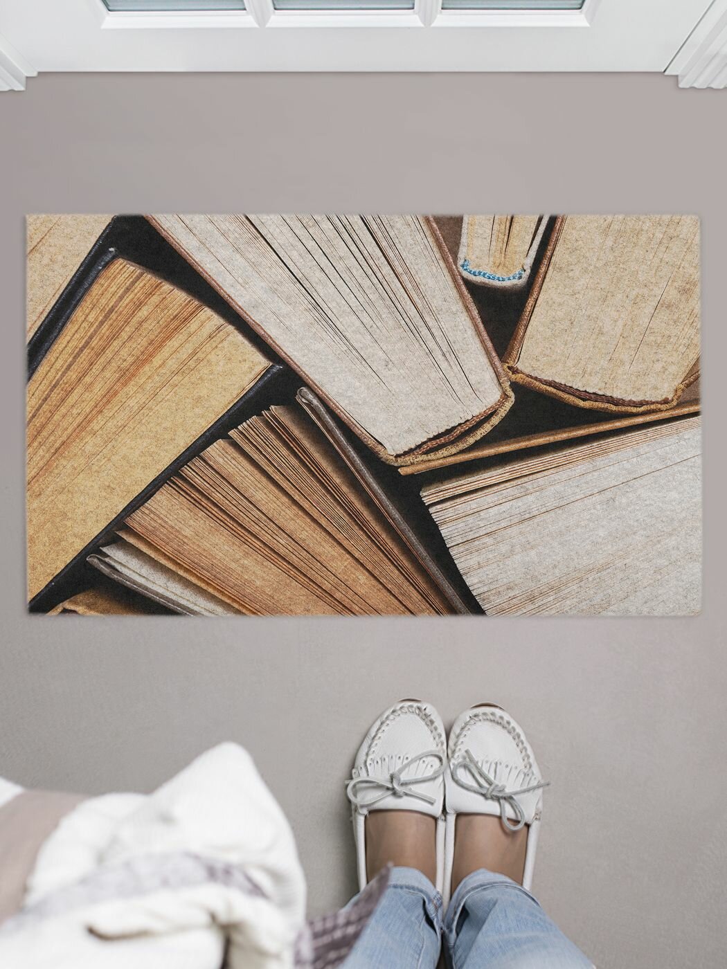 Коврик придверный в прихожую с принтом "Книжный бардак" 45 на 75 см , JoyArty