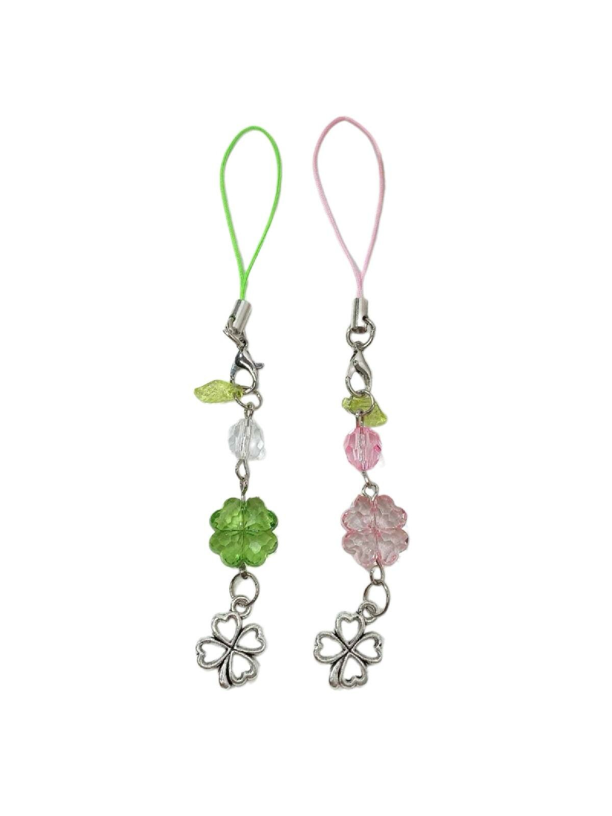 2 счастливые цепочки для мобильных телефонов из четырехлистного клевера, вышитые бисером