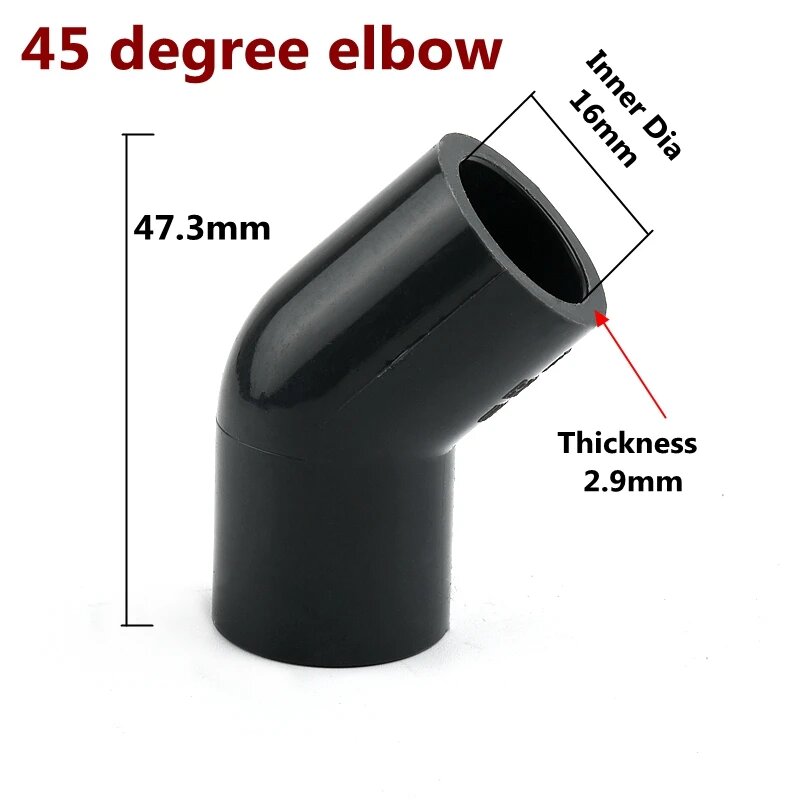 SHSMFC серые фитинги для ПВХ труб 16 мм Черный, 45 Degree Elbow, 2PCS