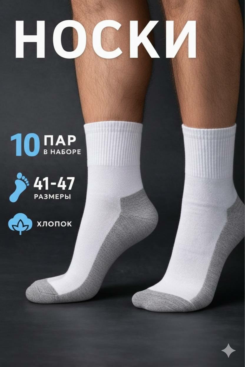 Носки высокие из хлопка, набор 10 пар, комплект