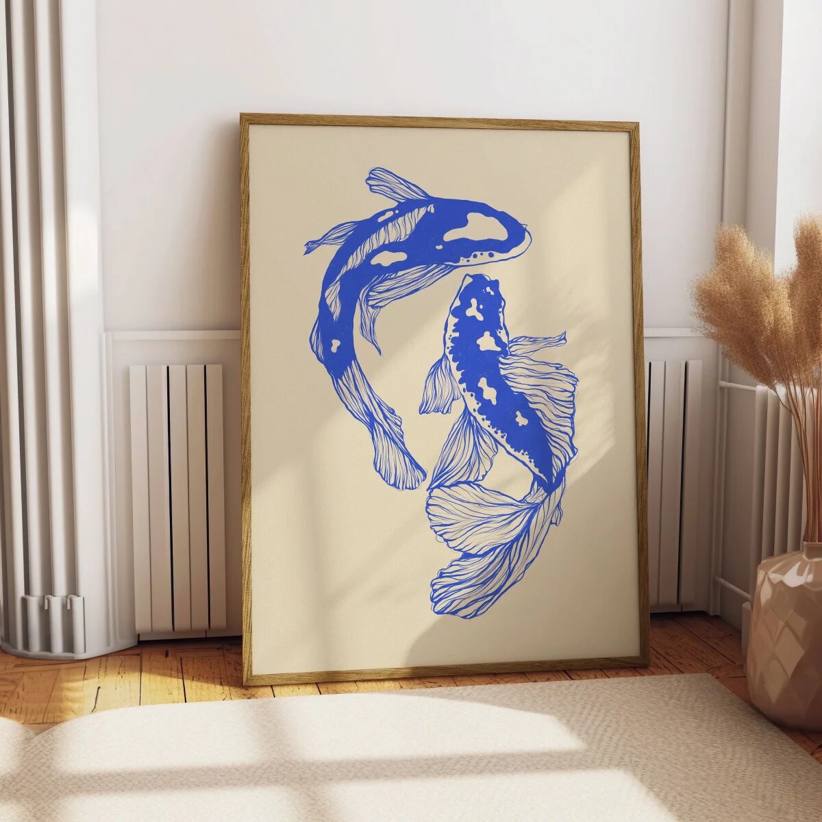 Печать на холсте "Кои" темно-синий, 30x40 см
