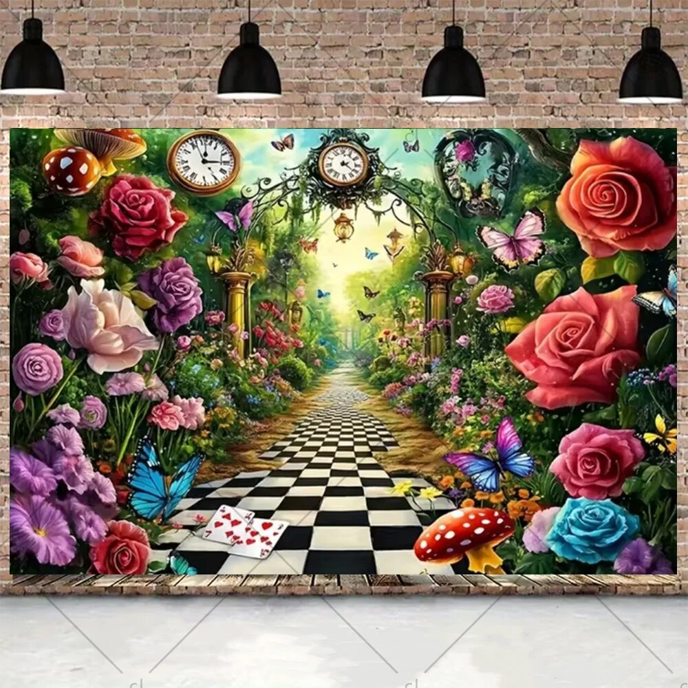 Фон для вечеринки «Алиса в стране чудес», детский фон для украшения с днем рождения, фотографический фон, баннер для детского душа, фотостудия