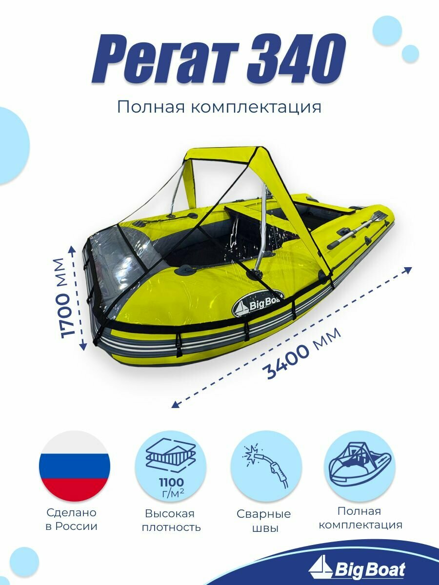 Надувная, под мотор, килевая лодка в полной комплектации из ПВХ для рыбалки Regat (Регат) 340 НДНД