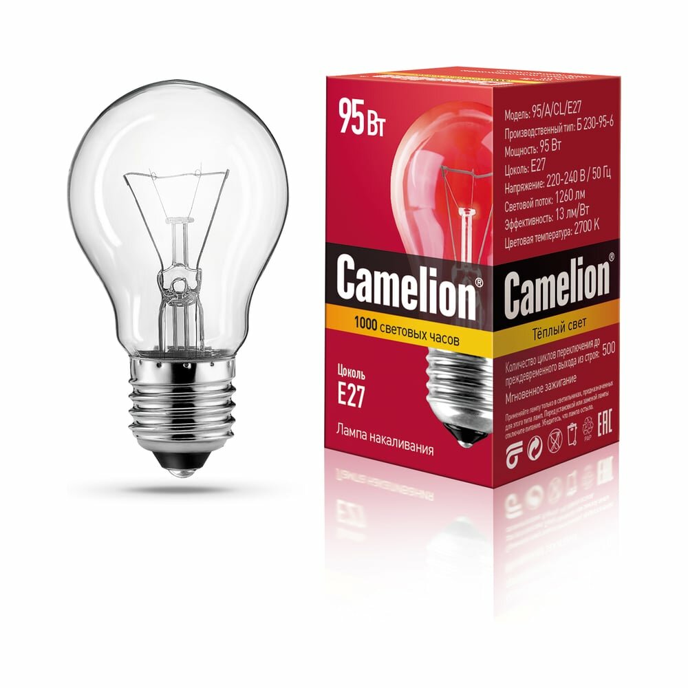 Лампа накаливания Camelion 95/A/CL/E27