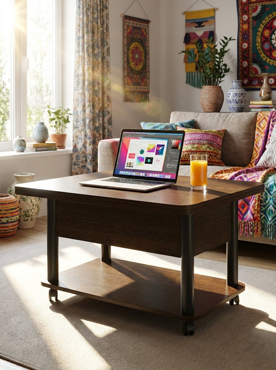 Стол-трансформер Мебелик Джокер журнальный, кухонный, раскладной венге темный/черный