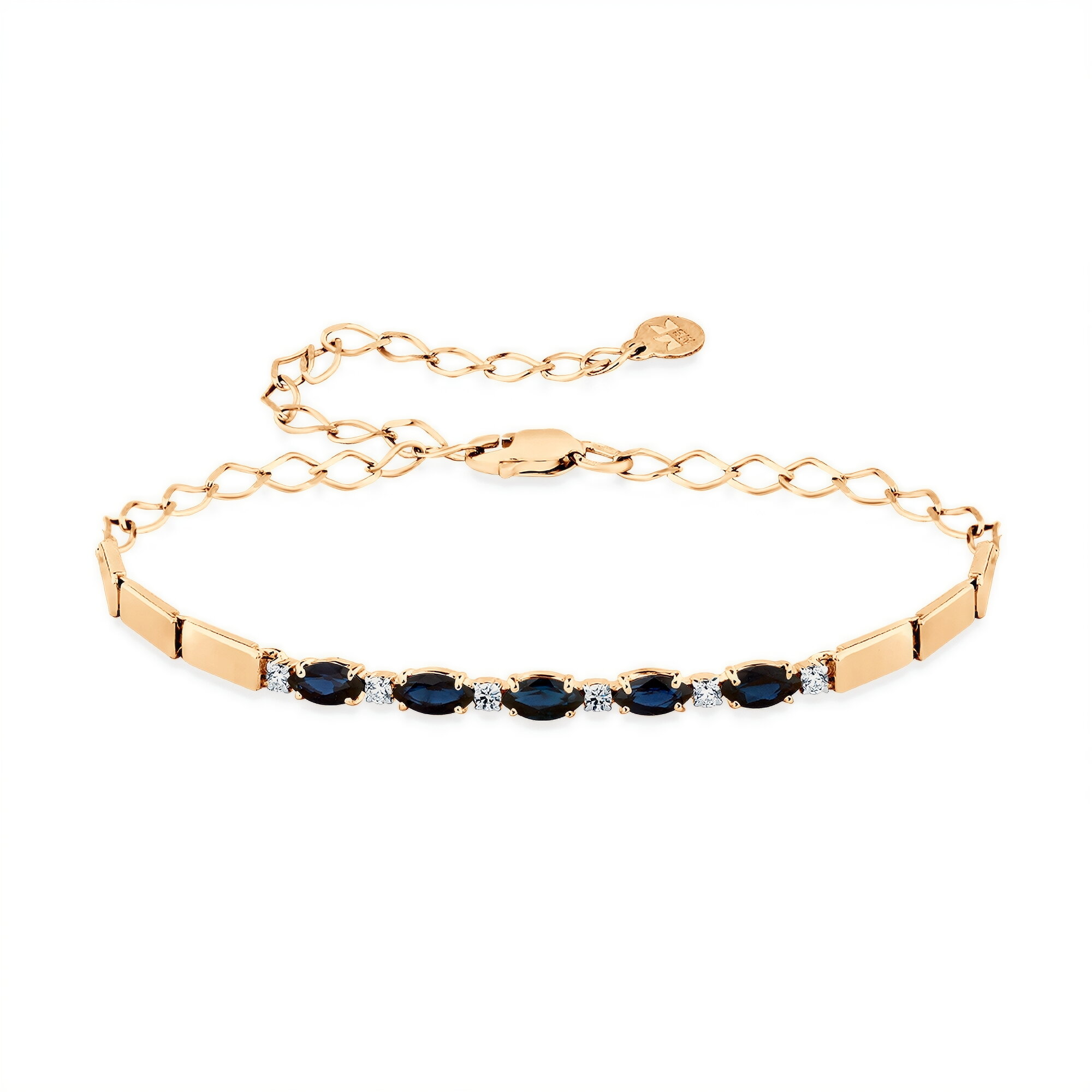 Браслет, красное золото, 585 проба, бриллиант, сапфир