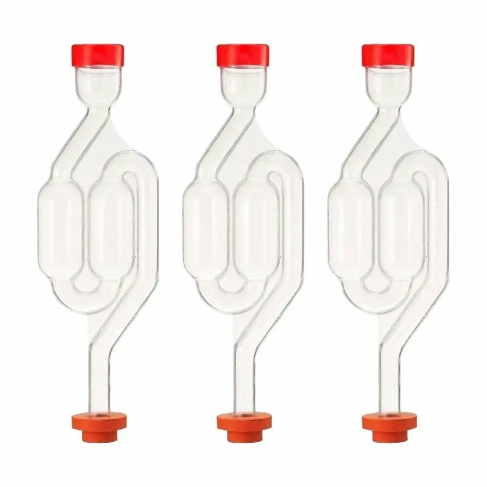 Гидрозатвор для брожения S-образный двухкамерный, 3 штуки в комплекте