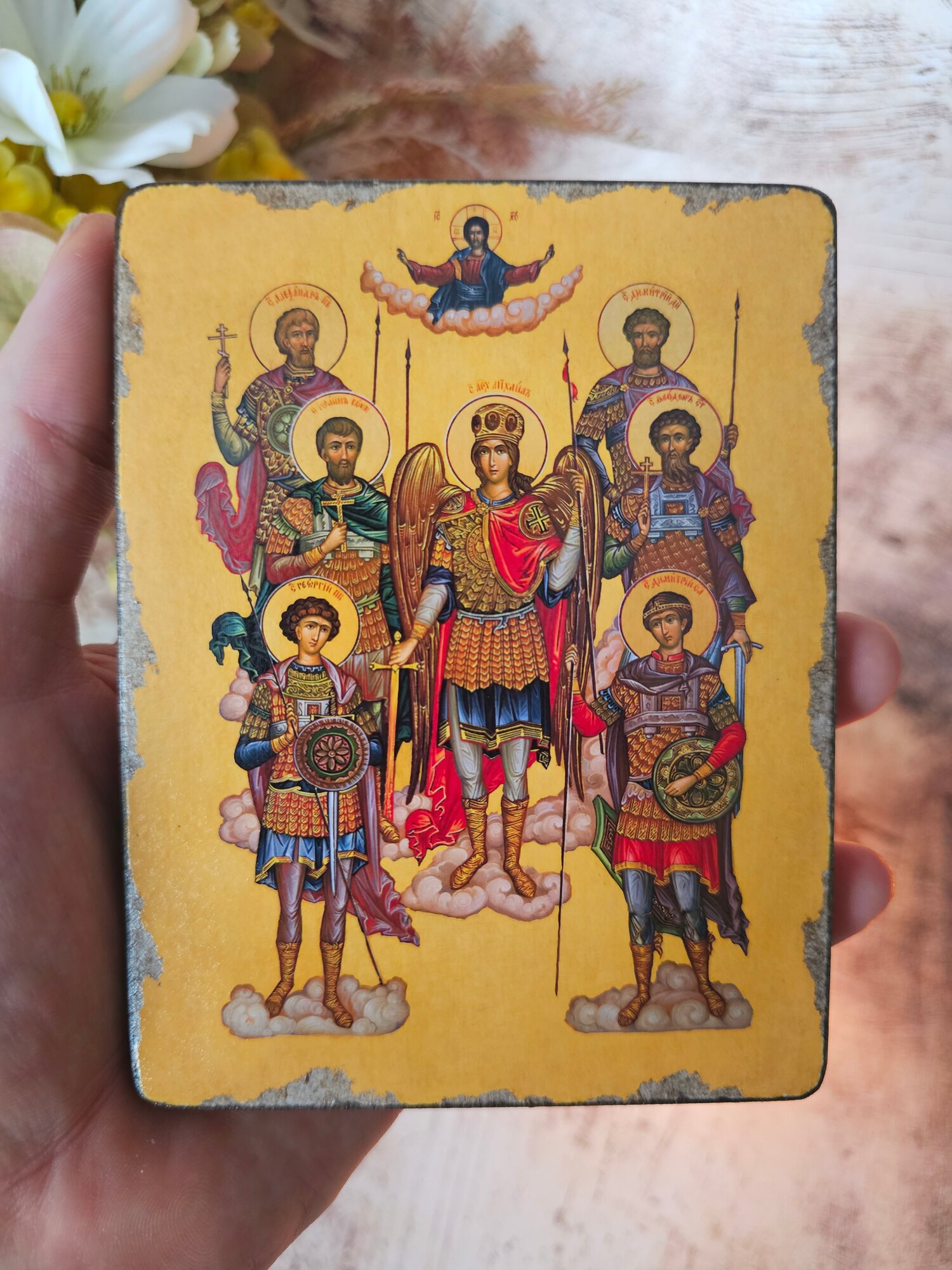 Освящённая икона собор святых воинов, мучеников, 10*13 см