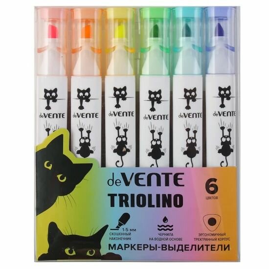 Маркеры-выделители "Triolino" 6 цветов На водной основе "De Vente"