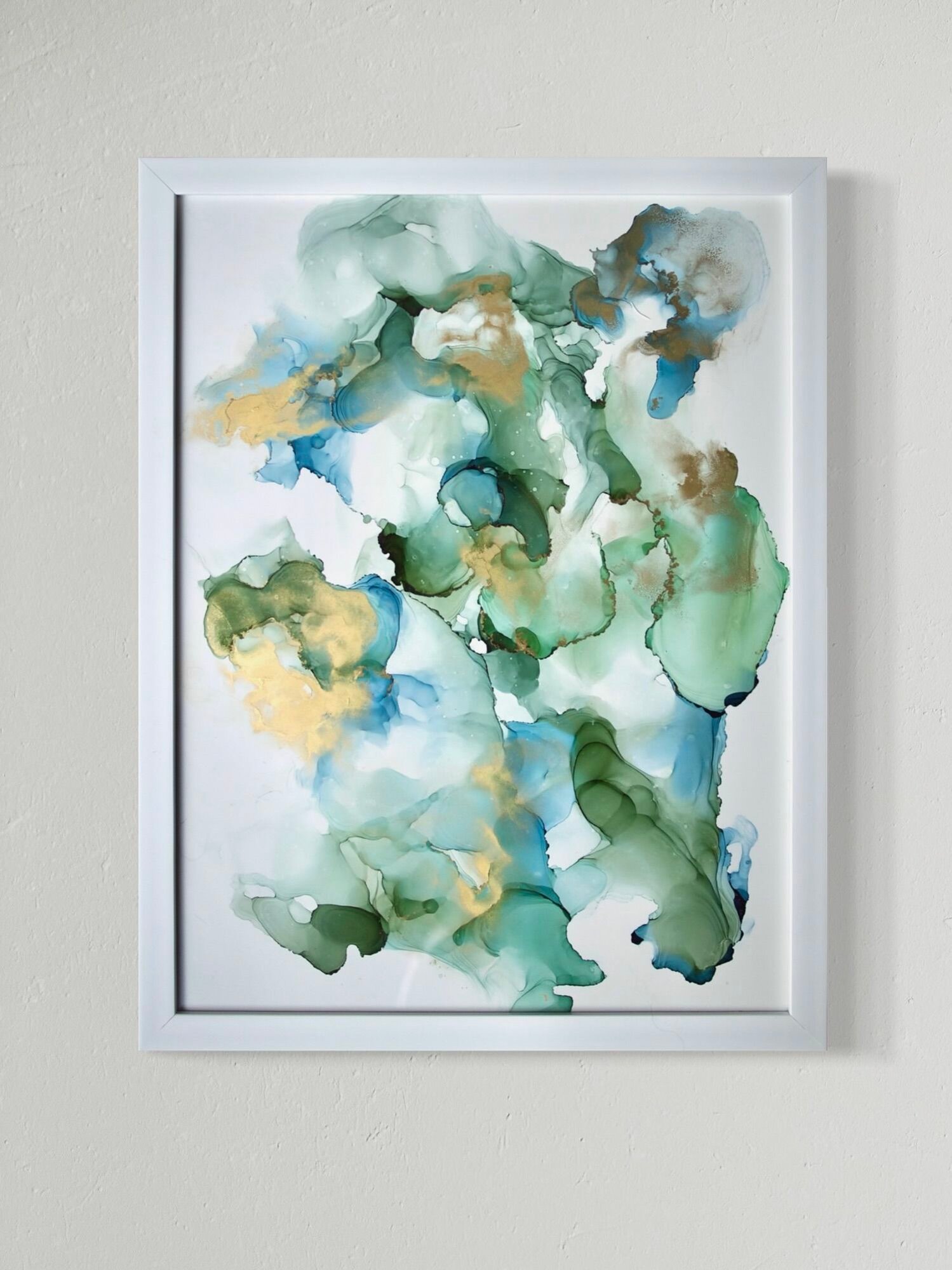 Авторская картина спиртовыми чернилами, оформлена в белую рамку, абстракция, 34х44 см