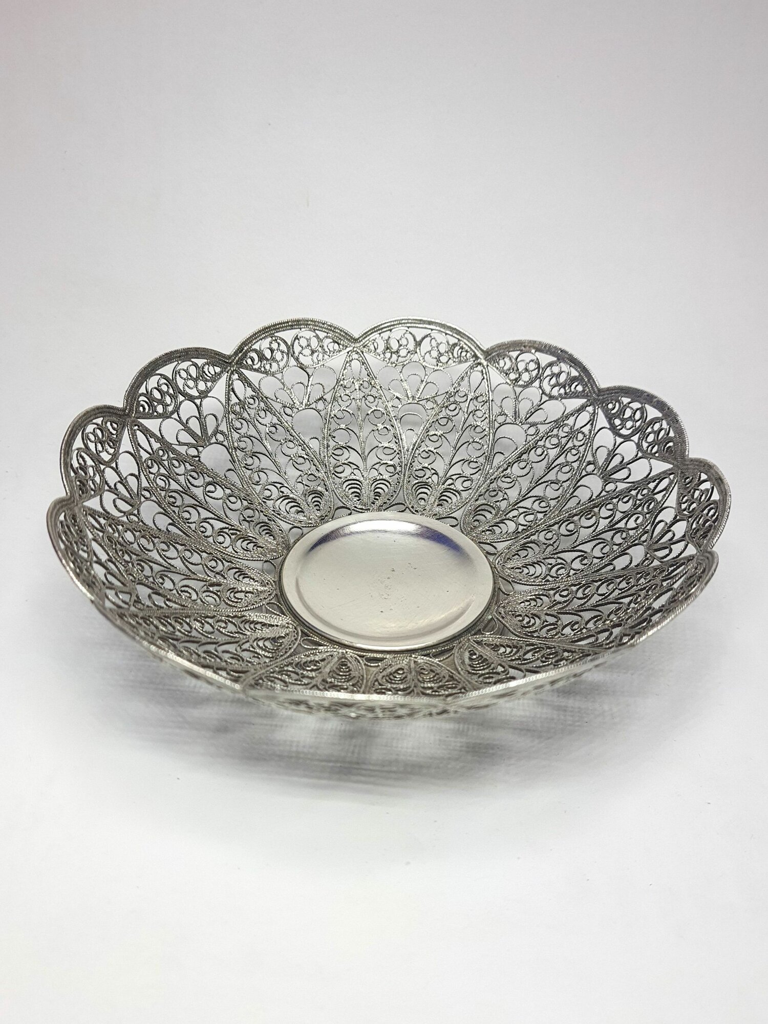 Винтажная вазочка конфетница в технике Скань, мельхиор, СССР 70е