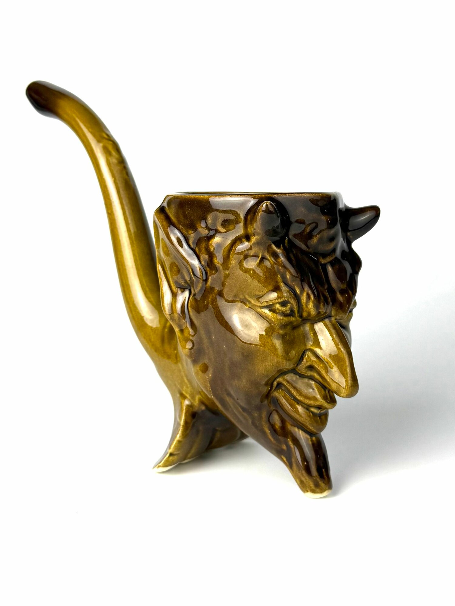 Кружка-поильник "Мефистофель", обливная керамика, 350 мл, СССР, 1970-1980 гг