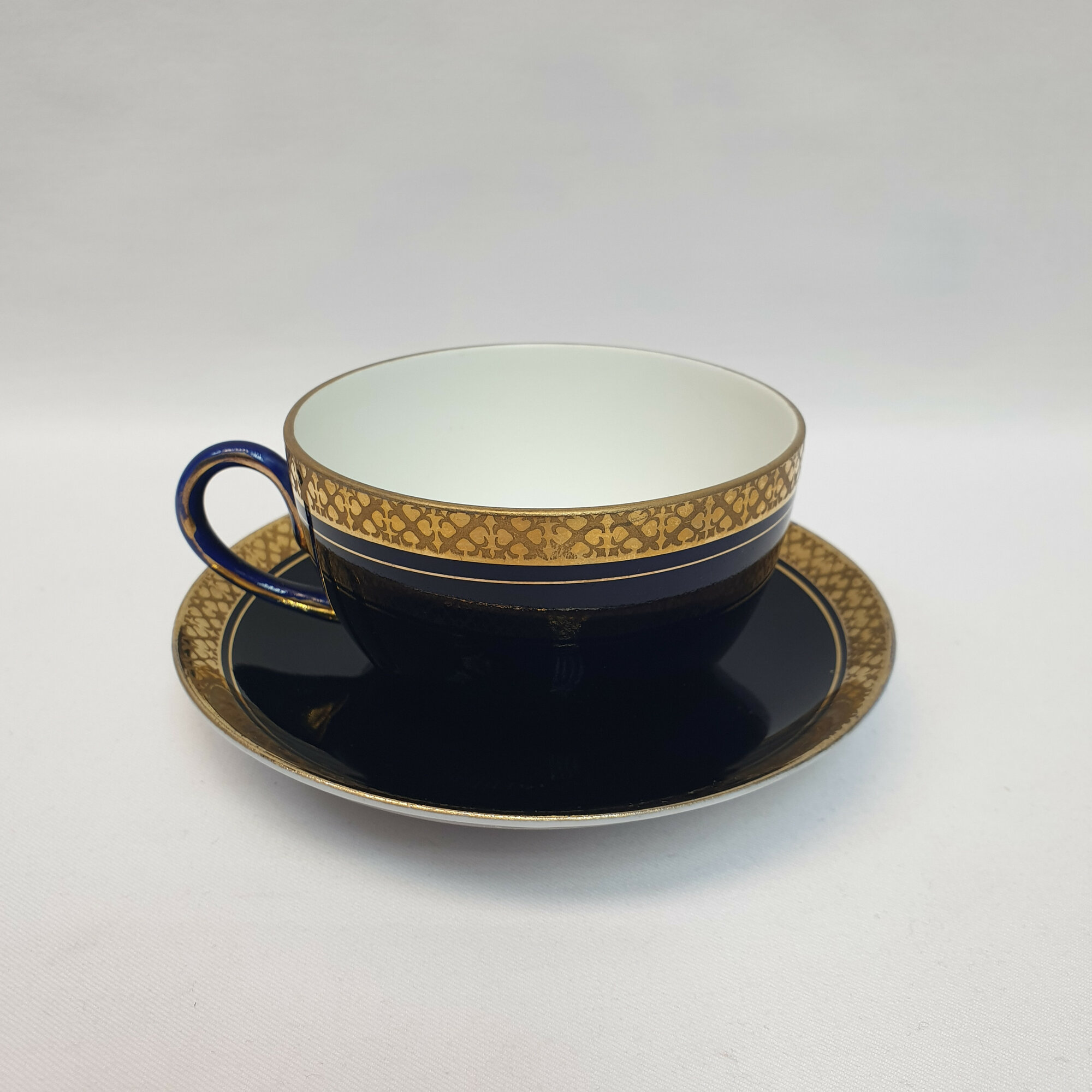 Чайно - кофейная пара ЛФЗ, фарфор, кобальтовое крытье, позолота. Винтаж СССР.