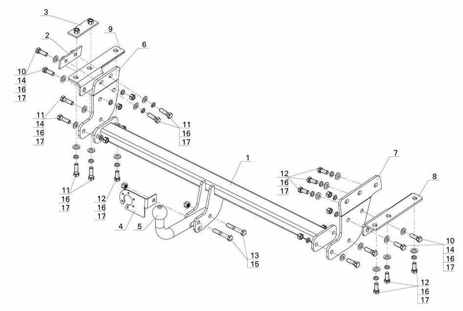 Фаркоп для Nissan X-Trail T32 2015-2022 Тип шара: A. Нагрузки: 2000/100 кг, NS 27