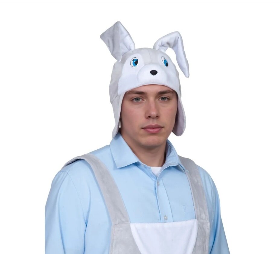 Шапочка на взрослого Зайчик серый (универсальная) на Новогодние праздники