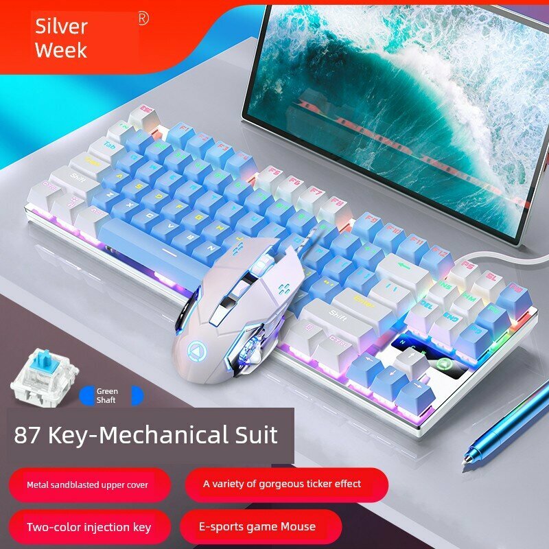 Синяя и белая механическая клавиатура с переключателем Cherry MX Blue, 87 клавиш для ноутбука Lenovo Legion
