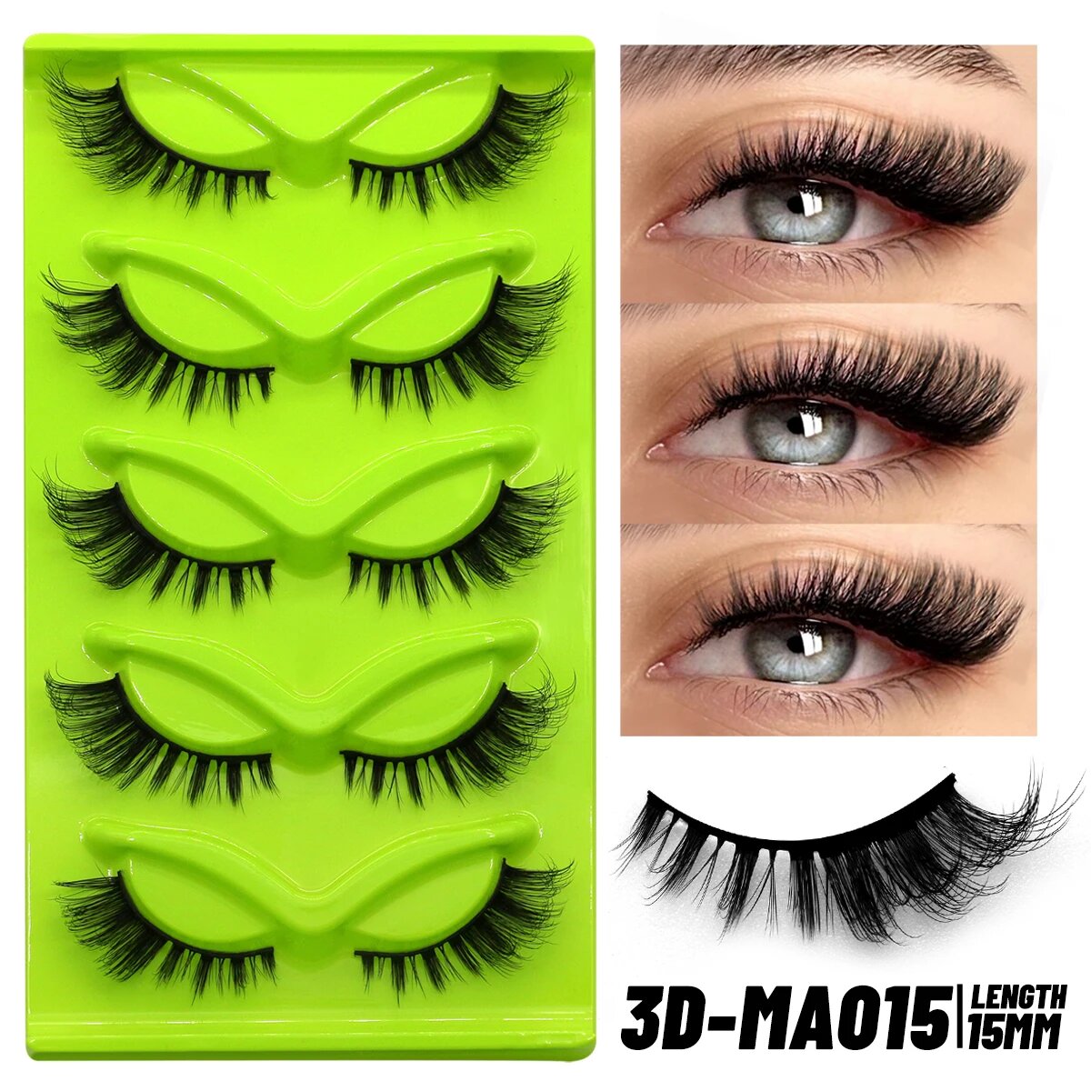 Накладные ресницы GROINNEYA 3D-MA015, 5 пар, зеленые