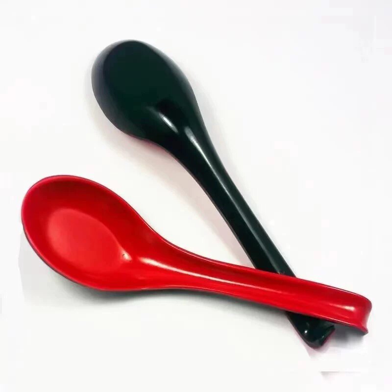 Термостойкая меламиновая ложка для супа, черно-красная двойная расцветка, набор из 5 штук