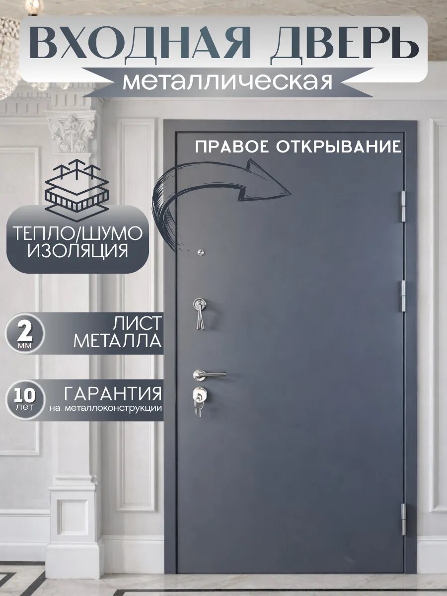 Входная дверь, металлическая, 960x2050 мм, с зеркалом правая